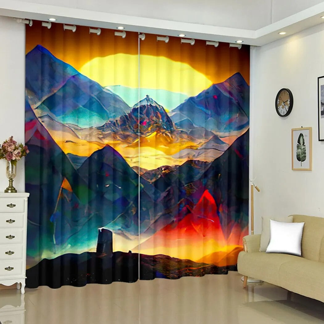 Galaxy Sun Moon Curtain Abstract Landscape Island Polyester Pongee ...