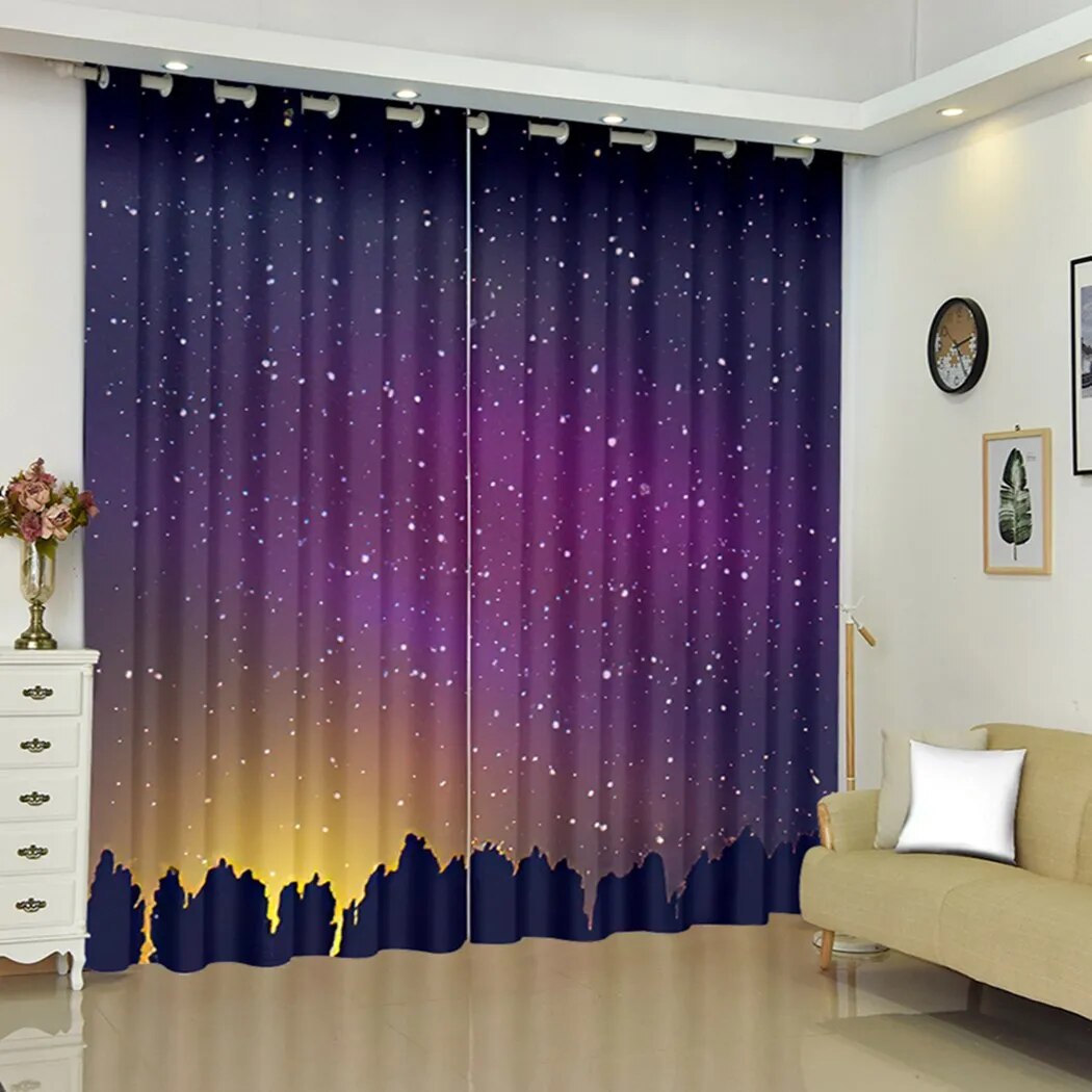 Galaxy Sun Moon Curtain Abstract Landscape Island Polyester Pongee ...