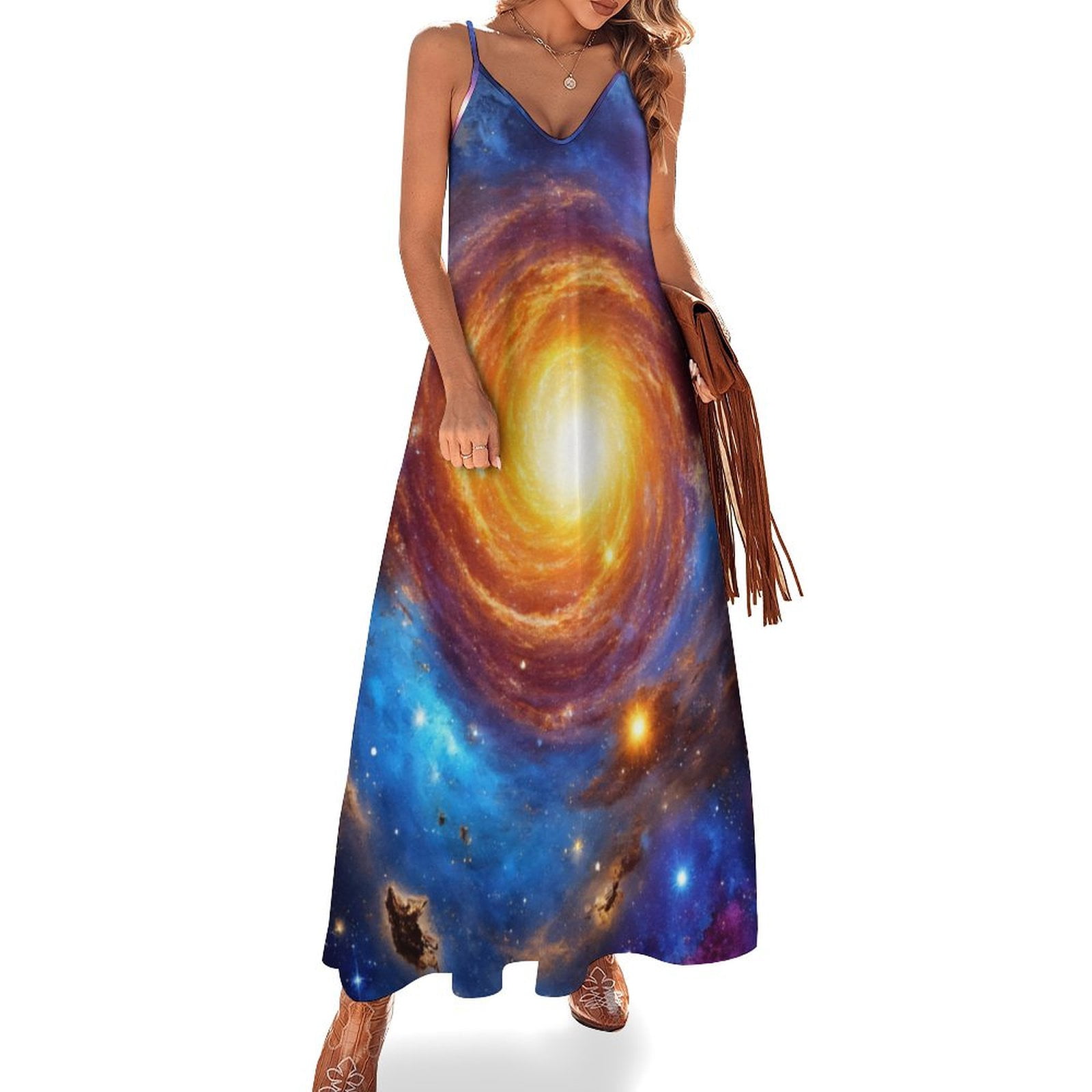 Galaxy Swirl Nebula Art Design Sleeveless Dress Woman Fashion Long ...