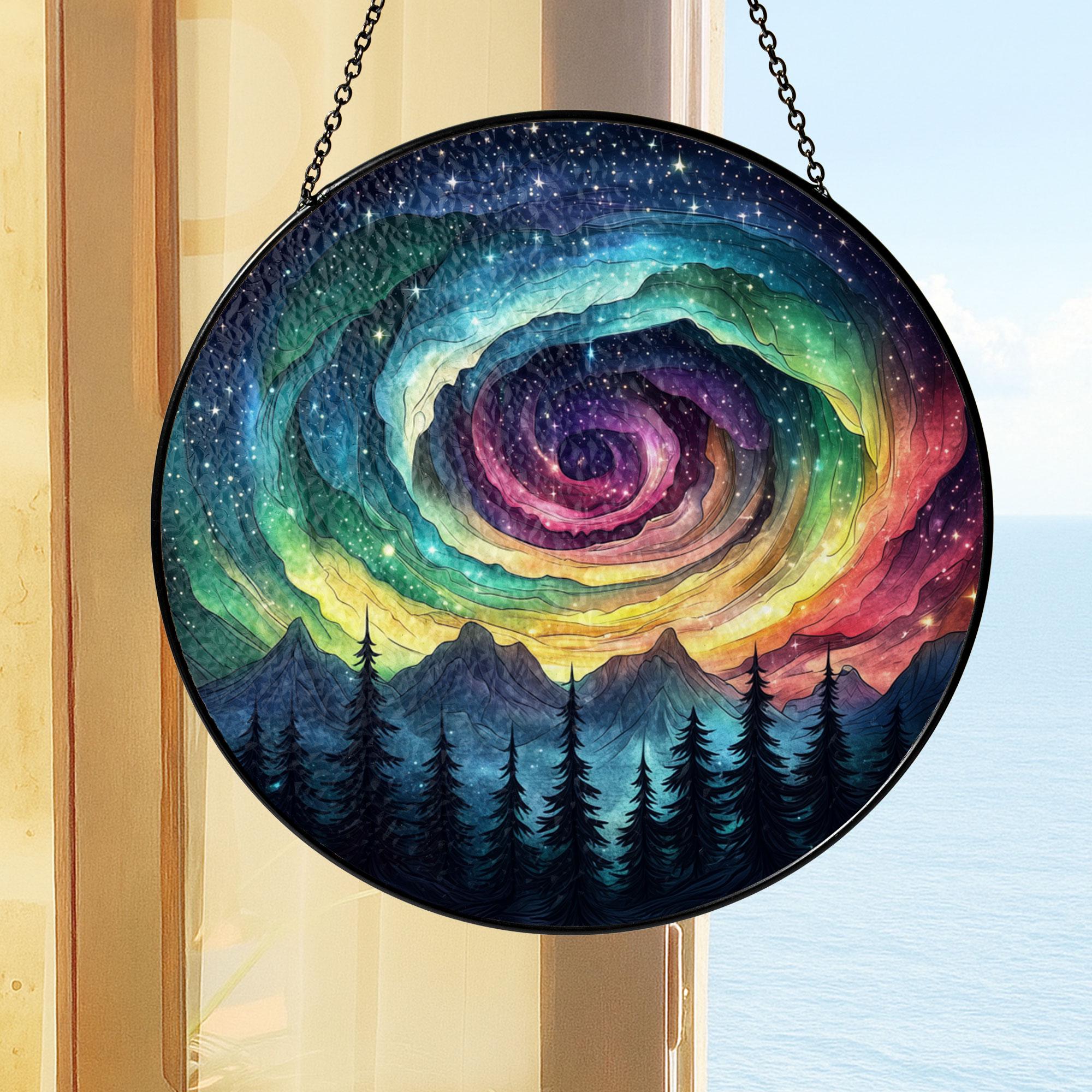 Galaxy Swirl Stained Glass Suncatcher Ã¢â‚¬â€œ Rainbow Night Sky Window ...