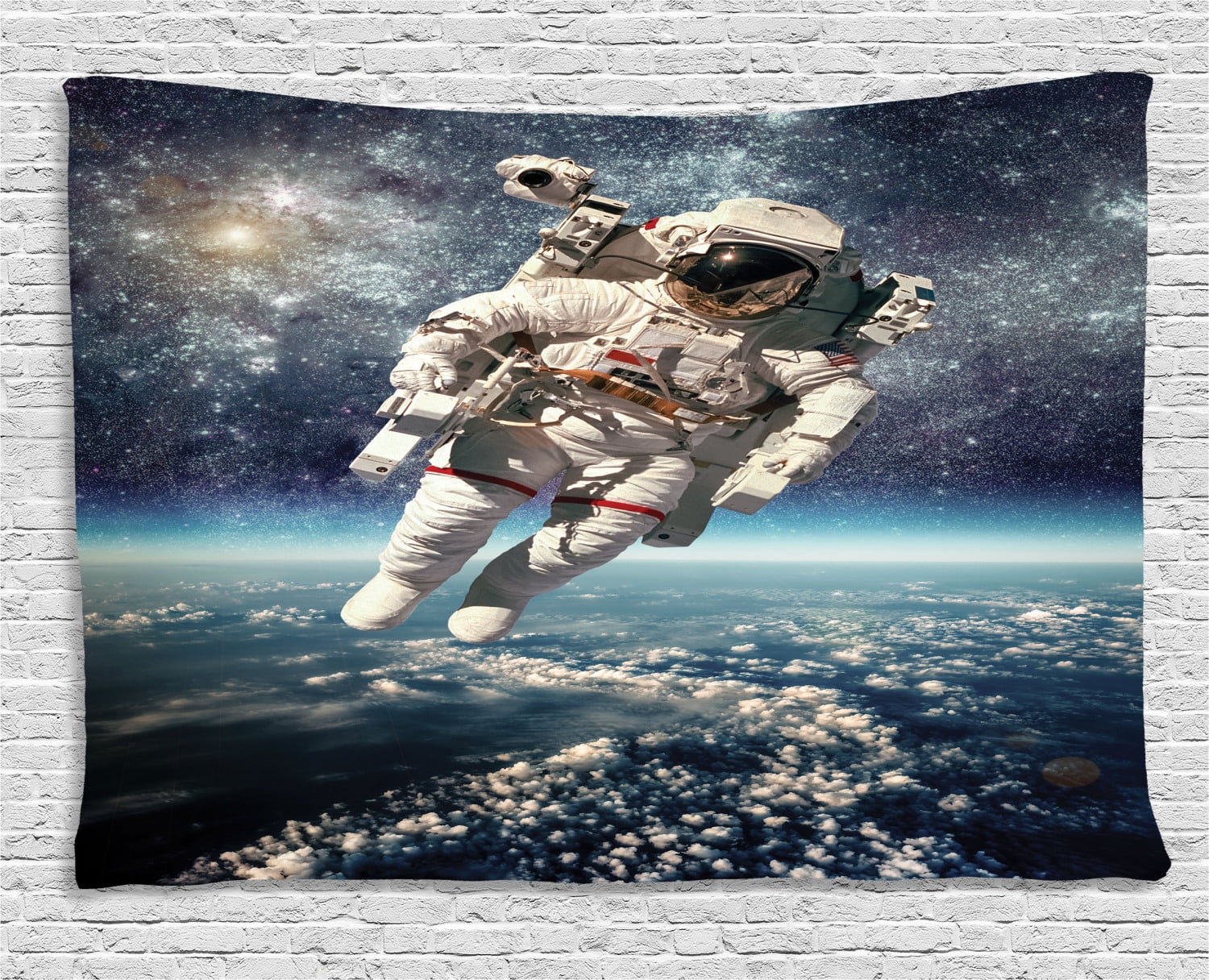 Galaxy Tapestry, Astronaut Floats Outer Space with Planet Earth Globe ...