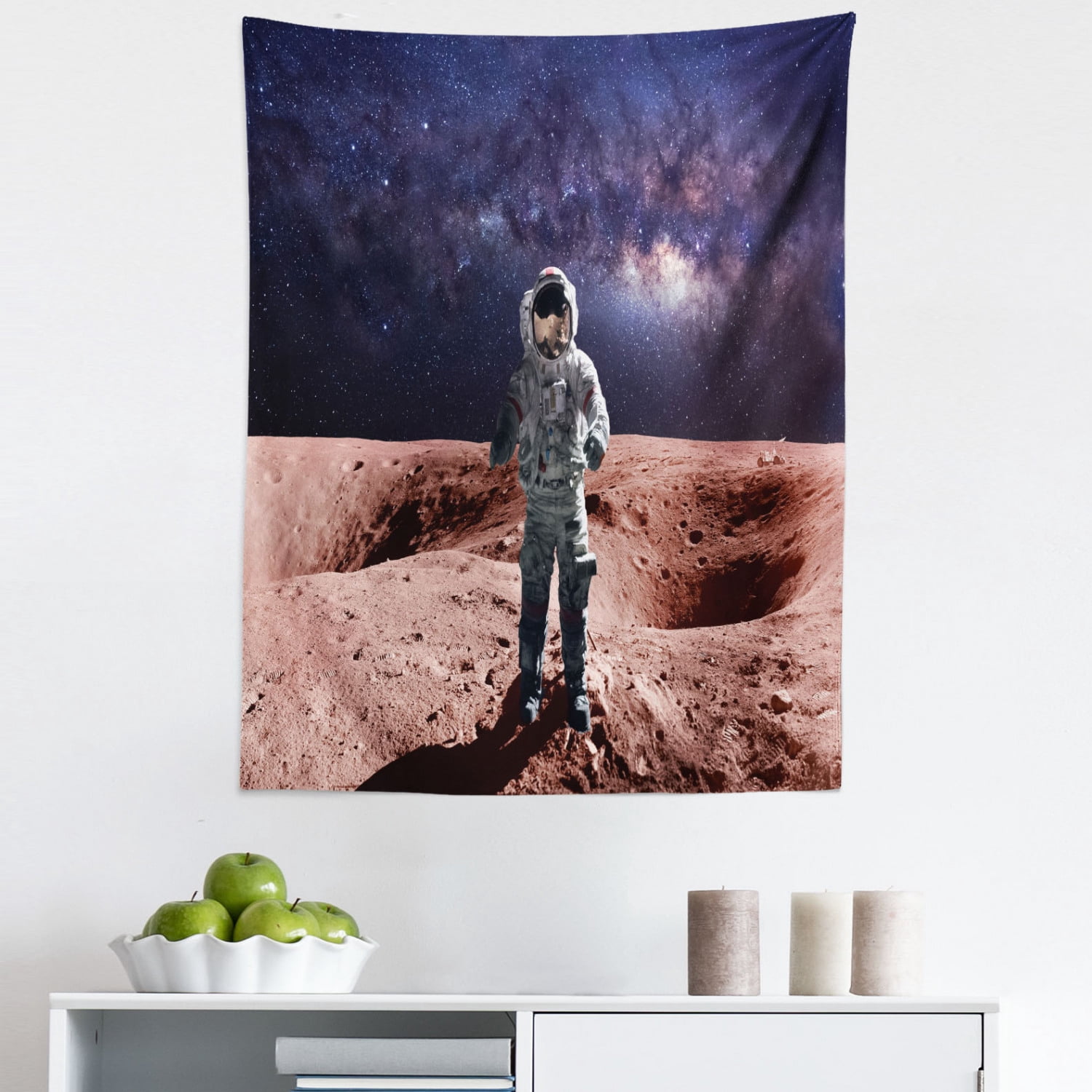 Galaxy Tapestry, Brave Astronaut Standing on Red Planet Mars Rocky ...