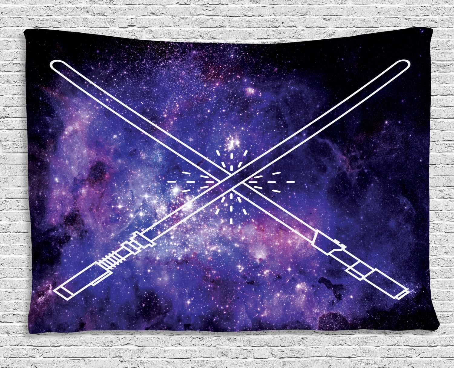 Galaxy Tapestry, Two Crossed Swords in Futuristic Battle Starry Sky Fantastic Galaxy Wars ...