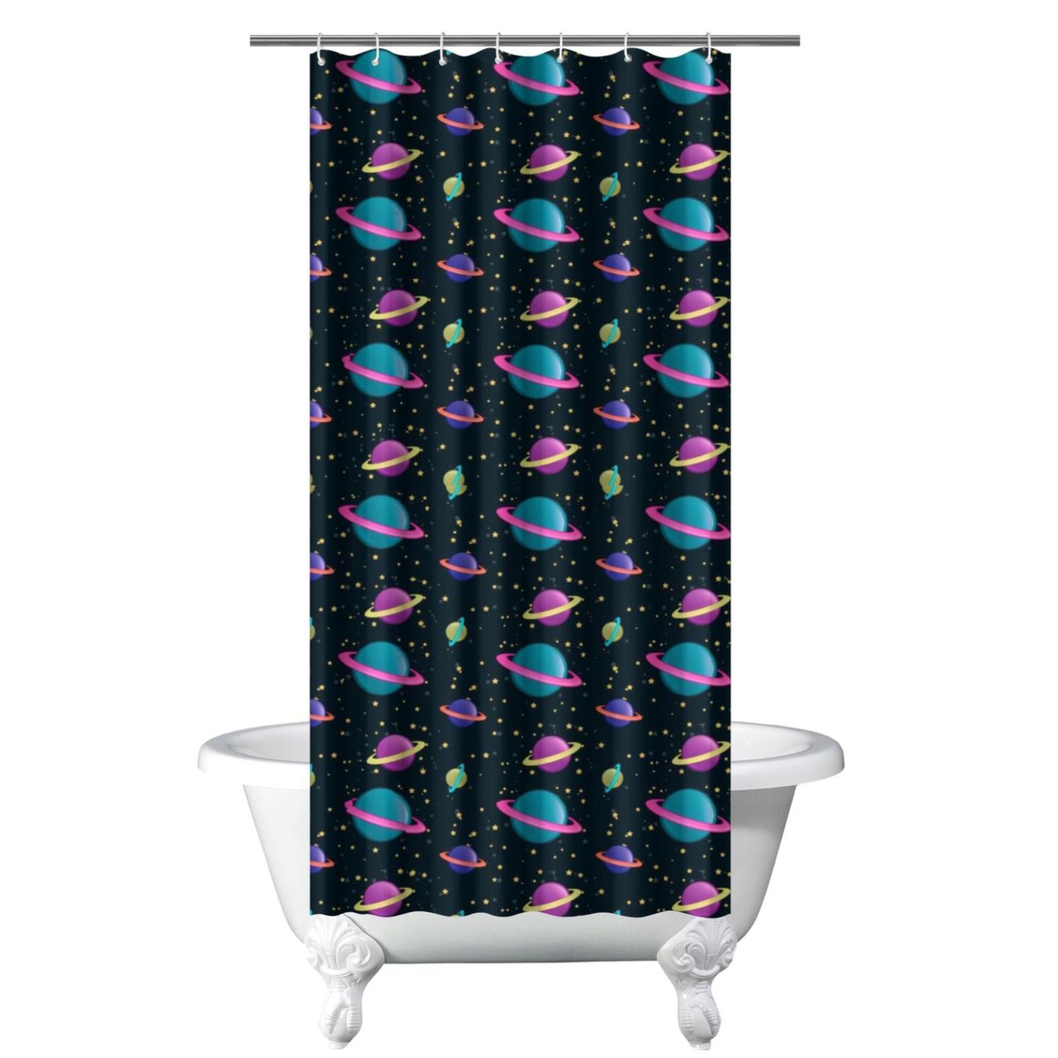 Galaxy Themed Bathroom Curtain Starry Night Sky Moon Stars Sun ...