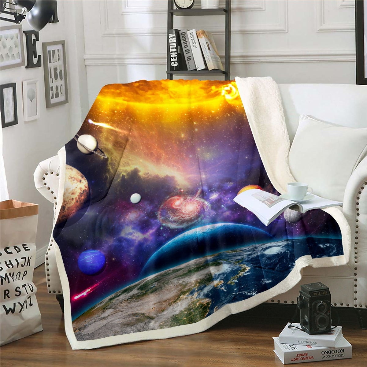 Galaxy Throw Blanket Outer Space Room Decor Blanket Blue Planet Earth ...