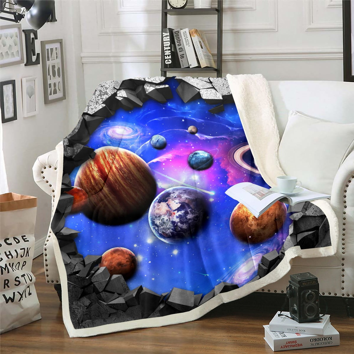 Galaxy Throw Blanket Outer Space Themed Blanket, Solar System Fleece Blanket for Teens Universe ...