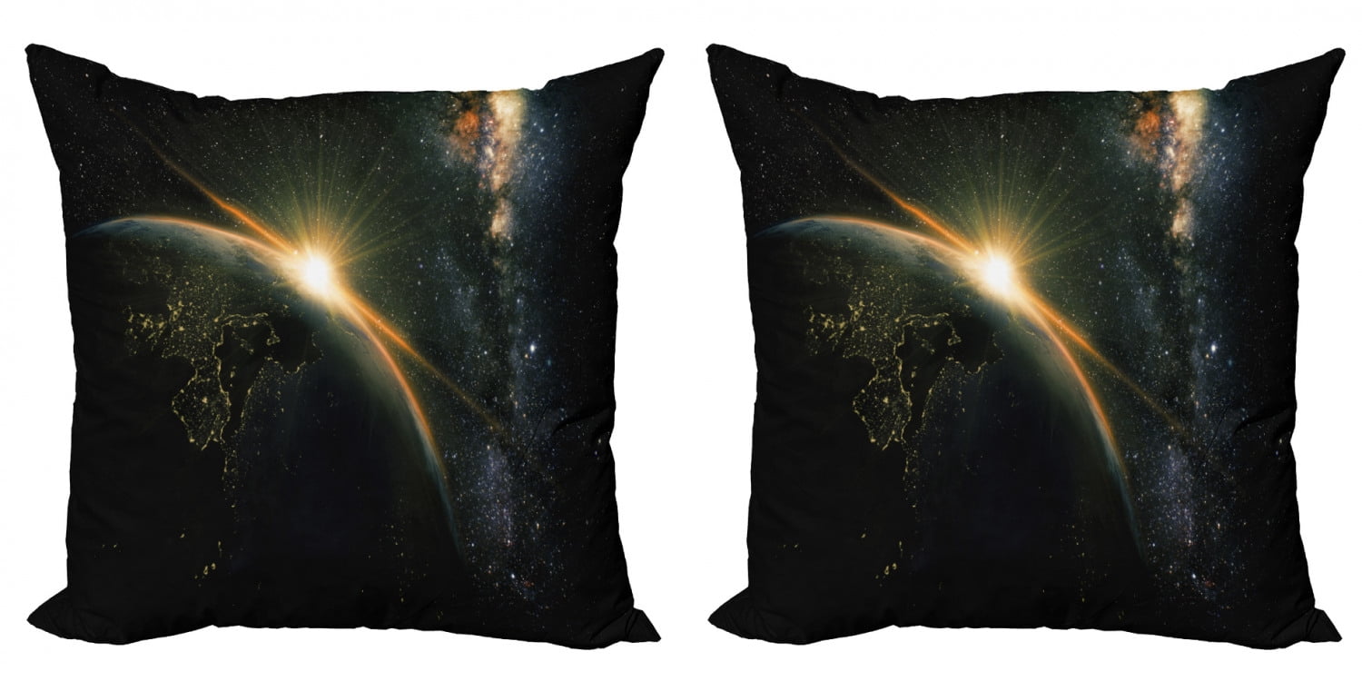 Ambesonne Galaxy Throw Pillow Cover 2 Pack, Sun Rising Above Earth, 16 ...