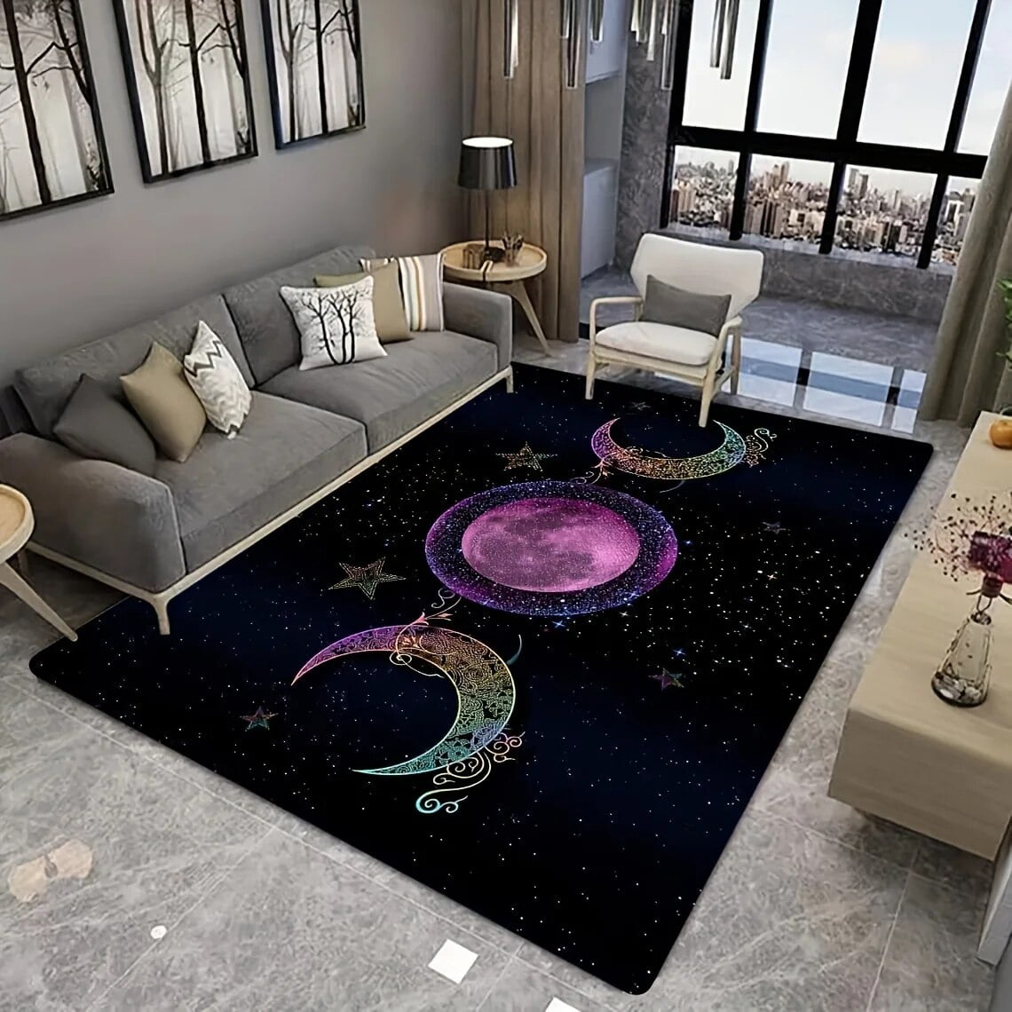 Galaxy Triple Moon Goddess Wiccan Pagan Art Modern Area Rugs Living ...