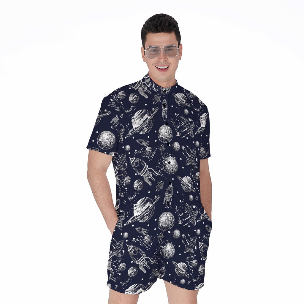 Galaxy Ufo Pattern Short Sleeve Men'S Rompers, Alien Ufo Space Casual ...