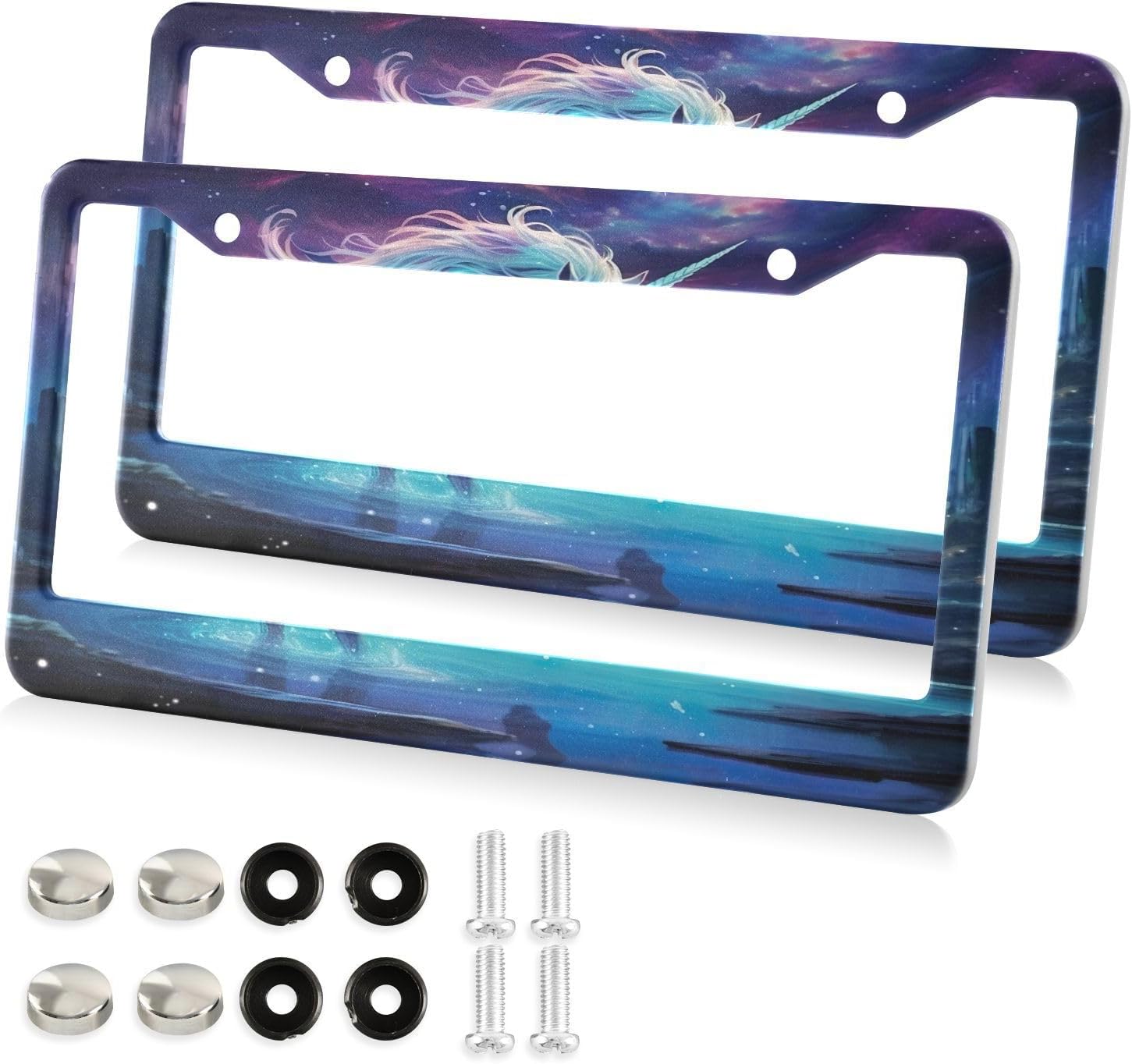 Galaxy Unicorn License Plate Frame, Aluminum Car Tag Frames, 2 Pack ...