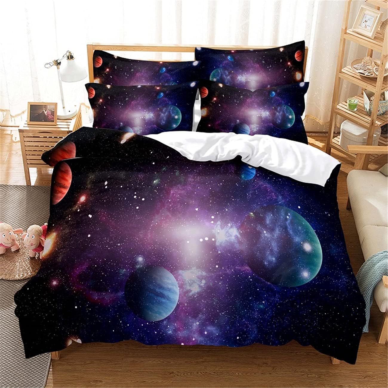 Galaxy Universe Theme Bedding Set Kids Duvet Cover Deluxe Soft Outer ...