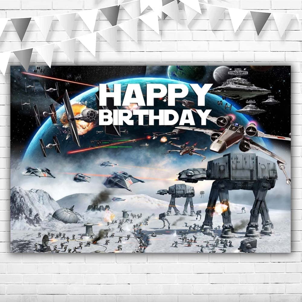 Galaxy Wars Happy Birthday Backdrop for Kids Outer Space Stars Alien ...