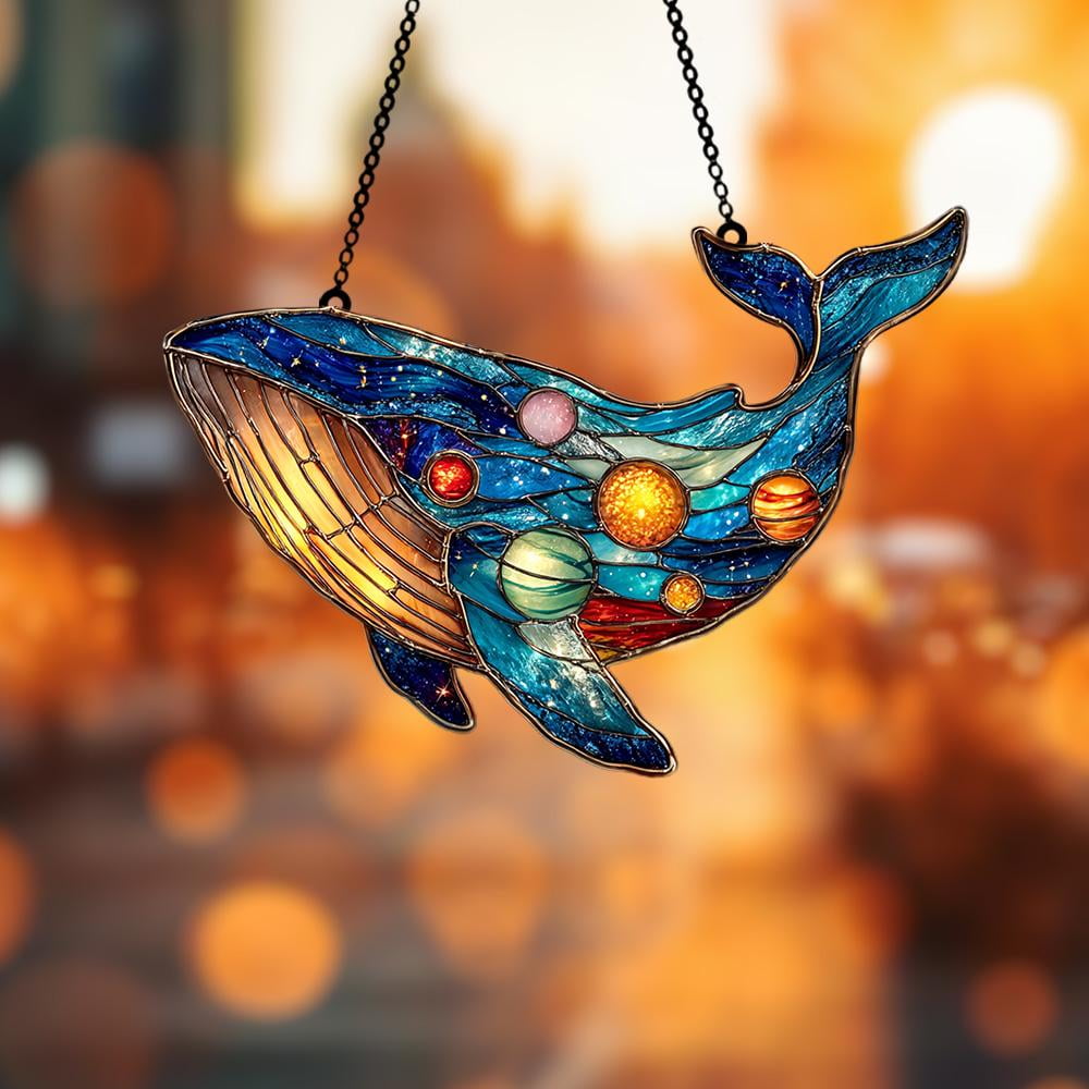 Galaxy Whale Faux Wavy Acrylic Suncatcher, Whale with Planets Wavy ...