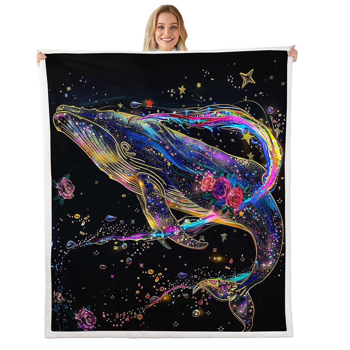 Galaxy Whale Throw Blanket,Magical Ocean Animals Blankets Teens Room ...