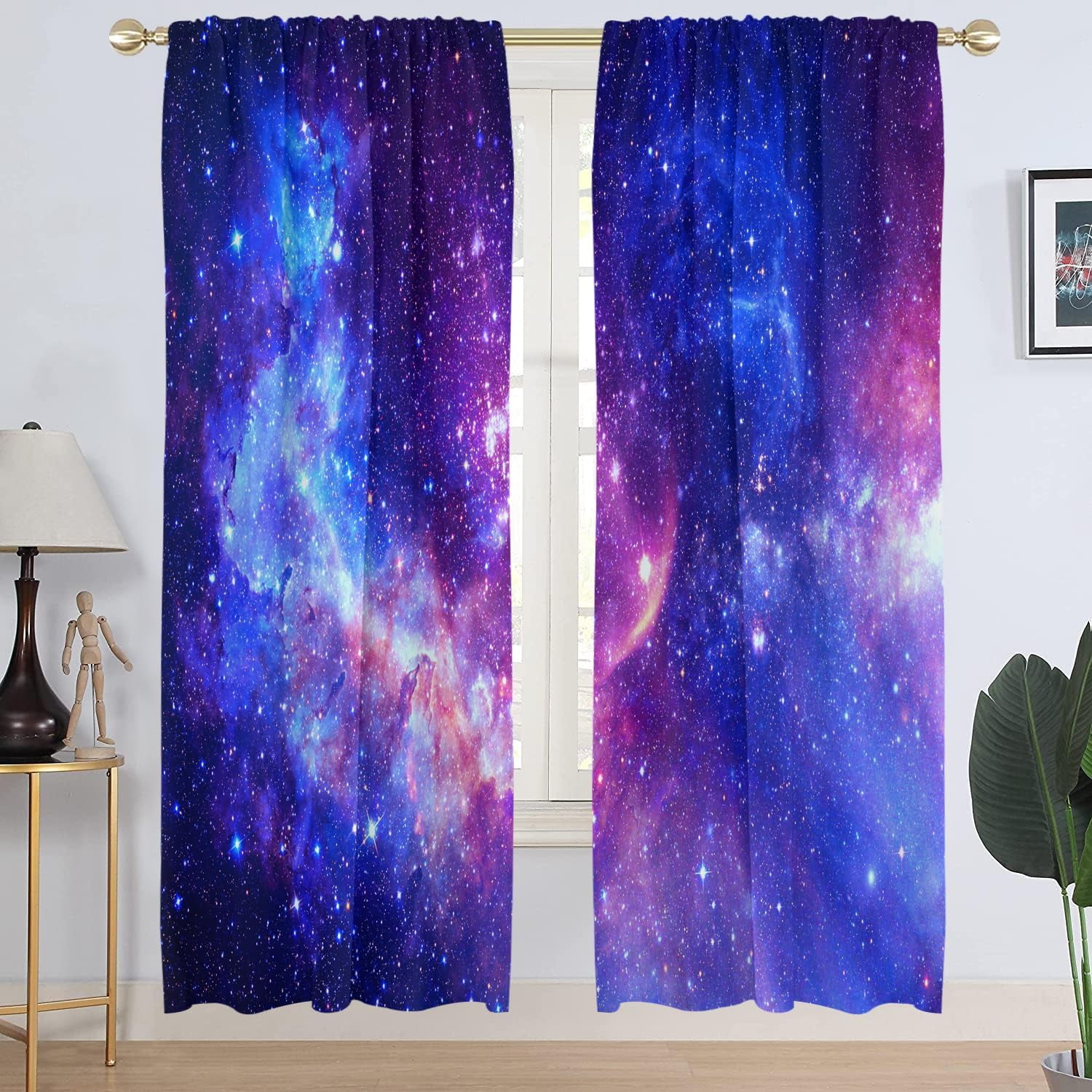 Galaxy Window Curtain Outer Space Kids Girls Boys Purple Blue Star ...
