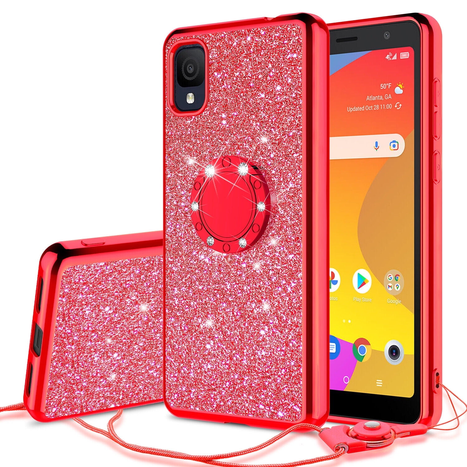 Red Glitter TPU Case with Kickstand for TCL 30Z/30 LE (Verizon), Galaxy ...