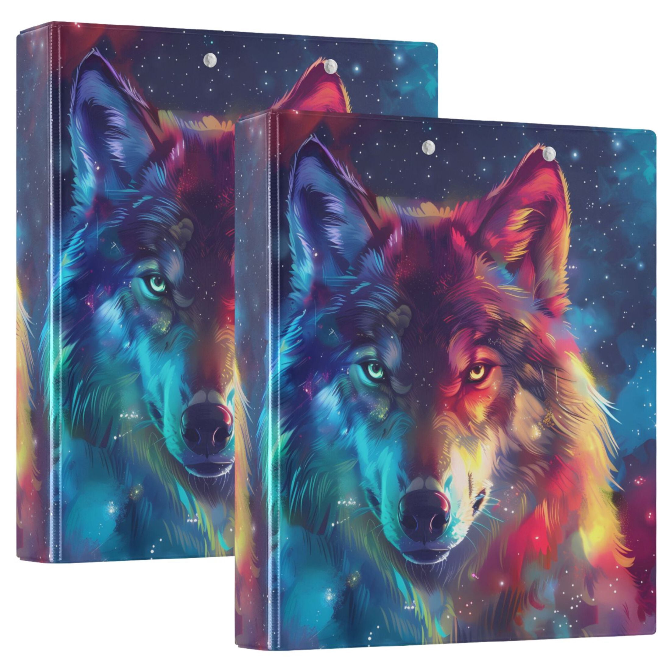 Galaxy Wolf Head Hardcover 3 Ring Binder 1.5 inch Round Rings with ...
