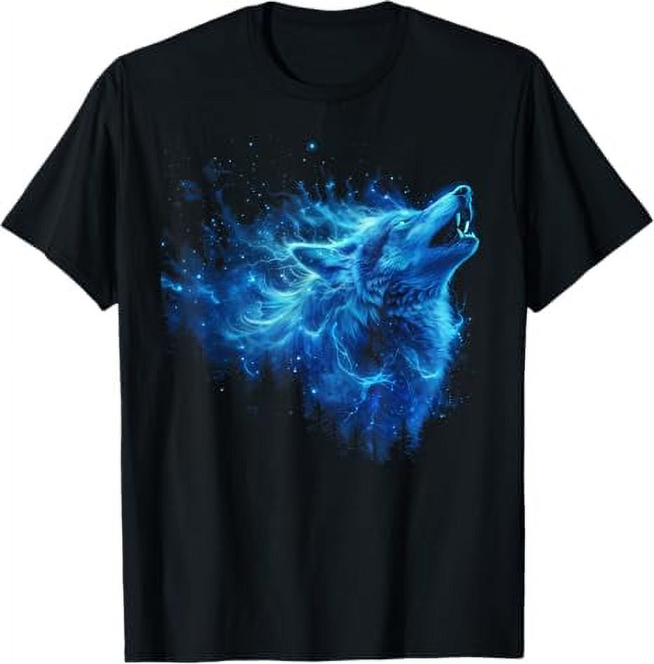 Galaxy Wolf Howling Graphic Electrical Blue Wolf Lovers T-Shirt ...