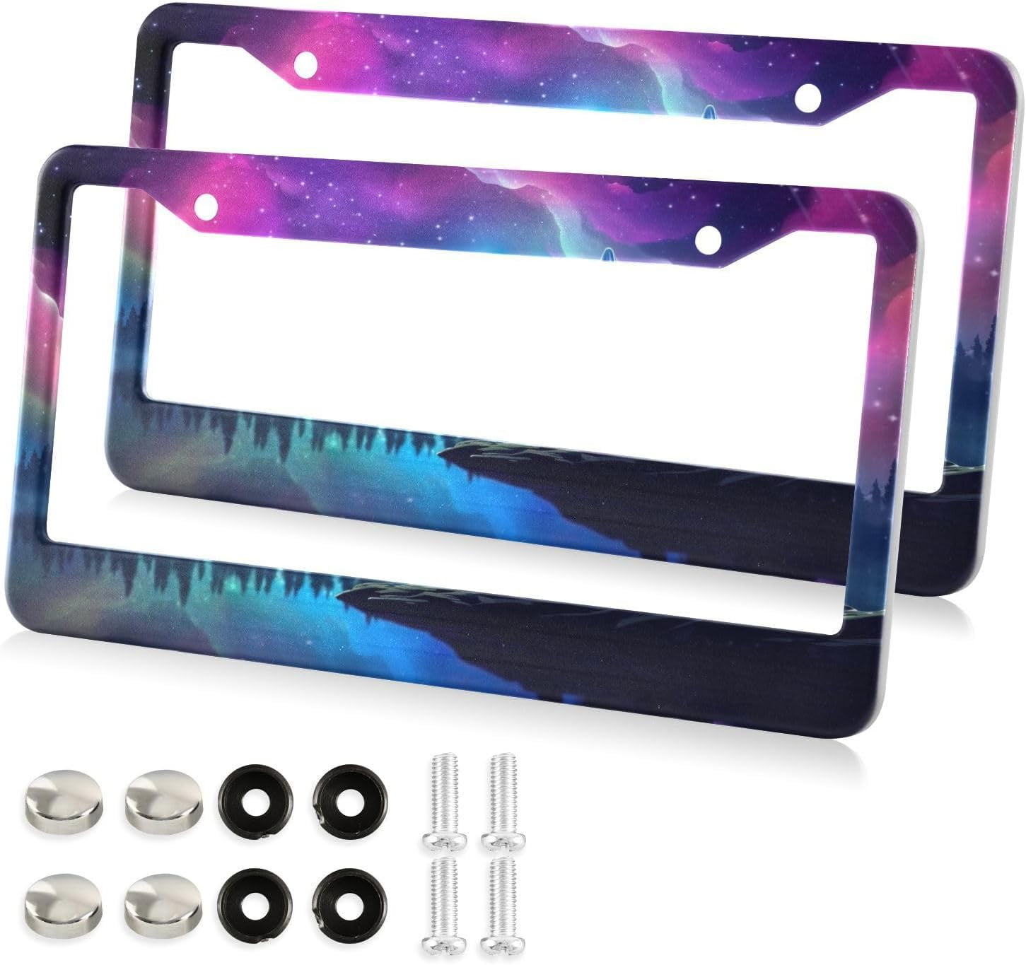 Galaxy Wolf License Plate Frame, Aluminum Car Tag Frames, 2 Pack ...