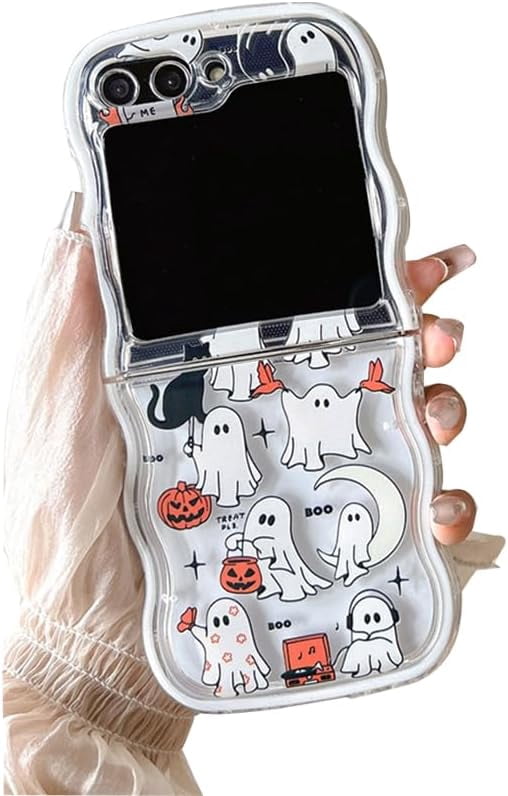 for Galaxy Z Flip 5 Case Funny Pumpkin Lamp and Ghost Print, Cute Case ...