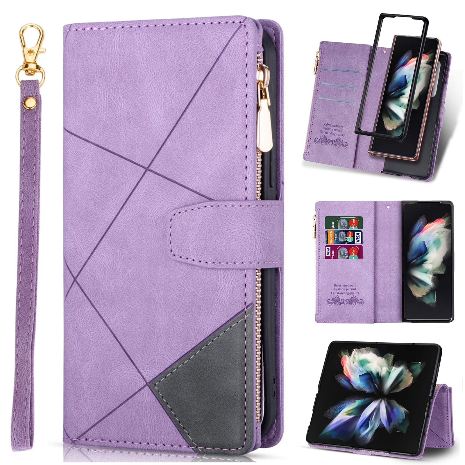 Galaxy Z Fold 3 5G Case(2021), Allytech Wallet Case Zipper PU Leather ...