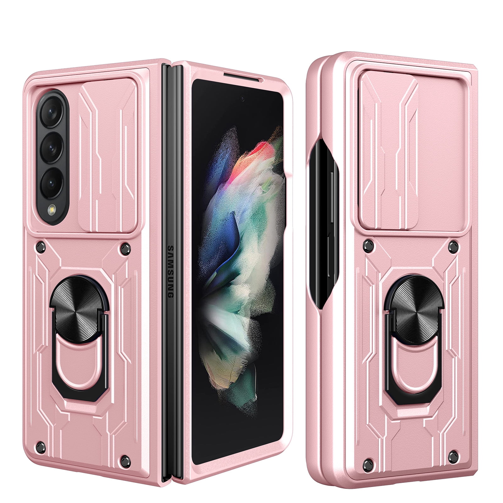for Galaxy Z Fold 4 Case with Camera Lens Slide Cover, Detachable Card ...