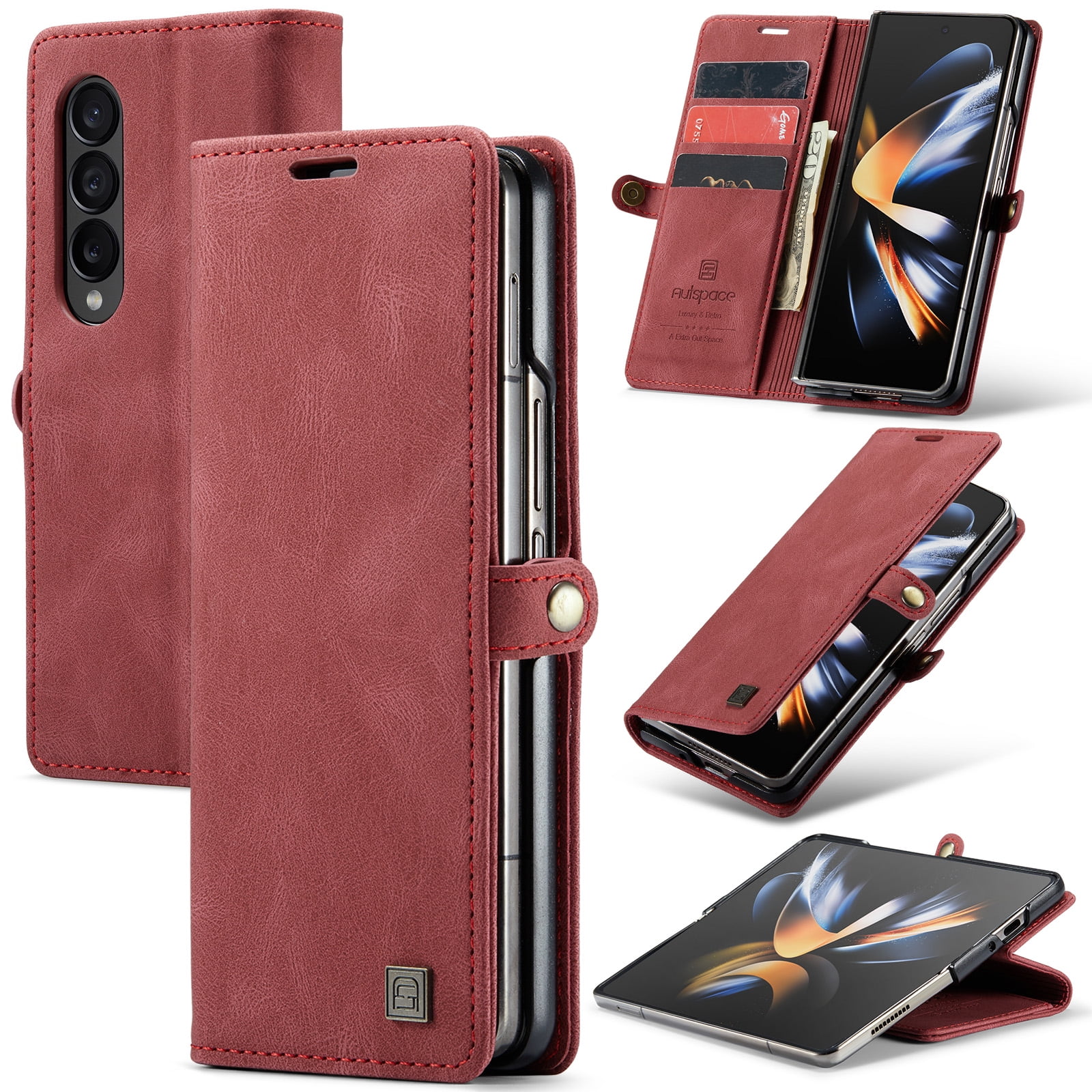 for Galaxy Z Fold 4 Wallet Case PU Leather Flip Book Style Folio Strong ...