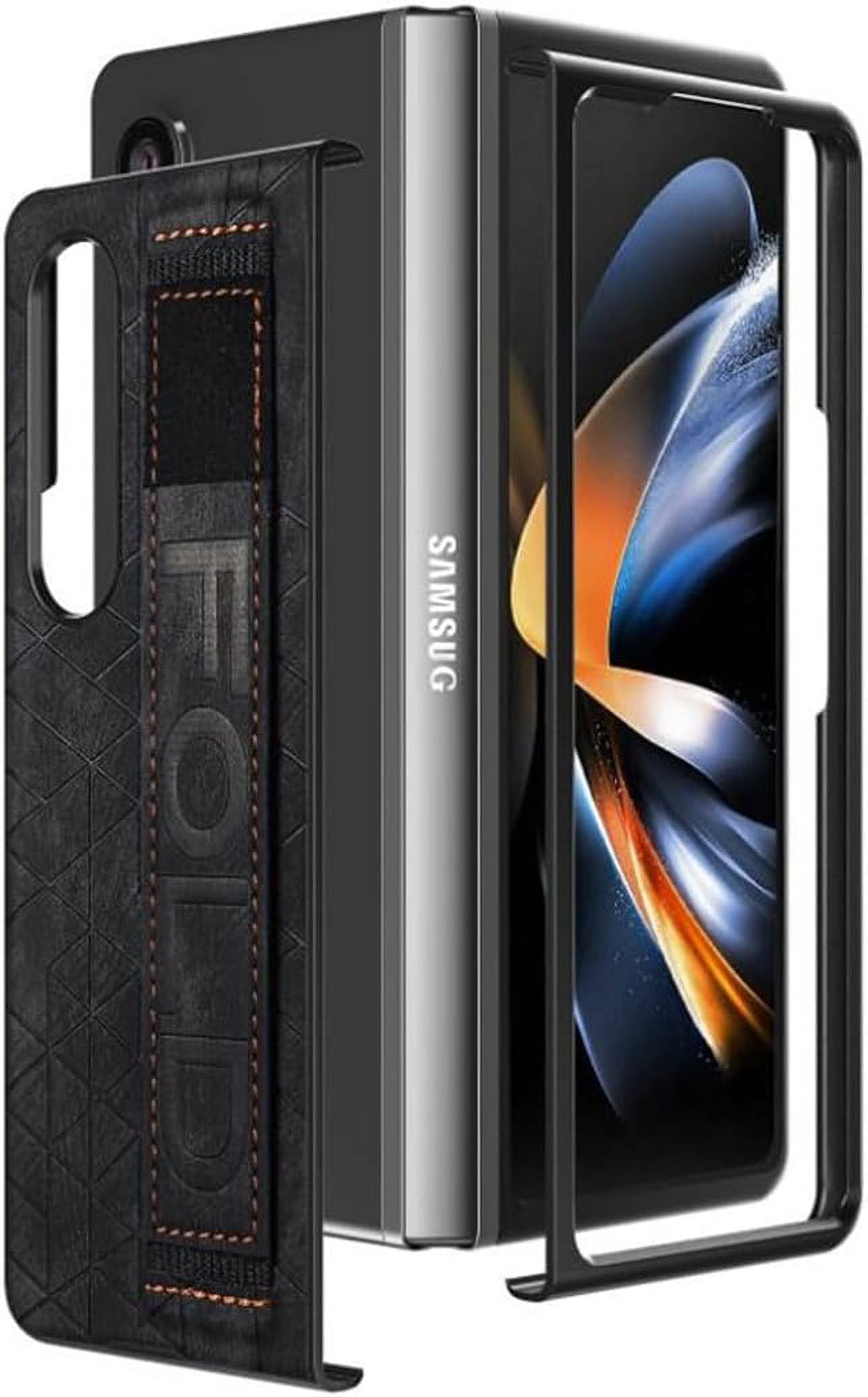 Galaxy Z Fold 5 Case, Elastic Wrist Strap with S Pen Holder, PU Leather ...