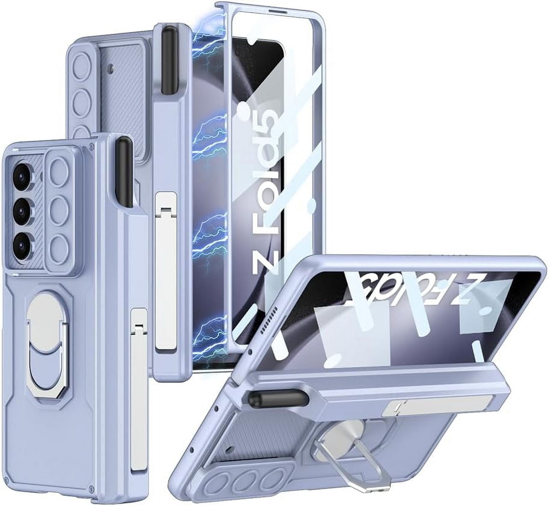 for Galaxy Z Fold 5 Case with S Pen Holder, Hinge Protection, 360° Ring ...