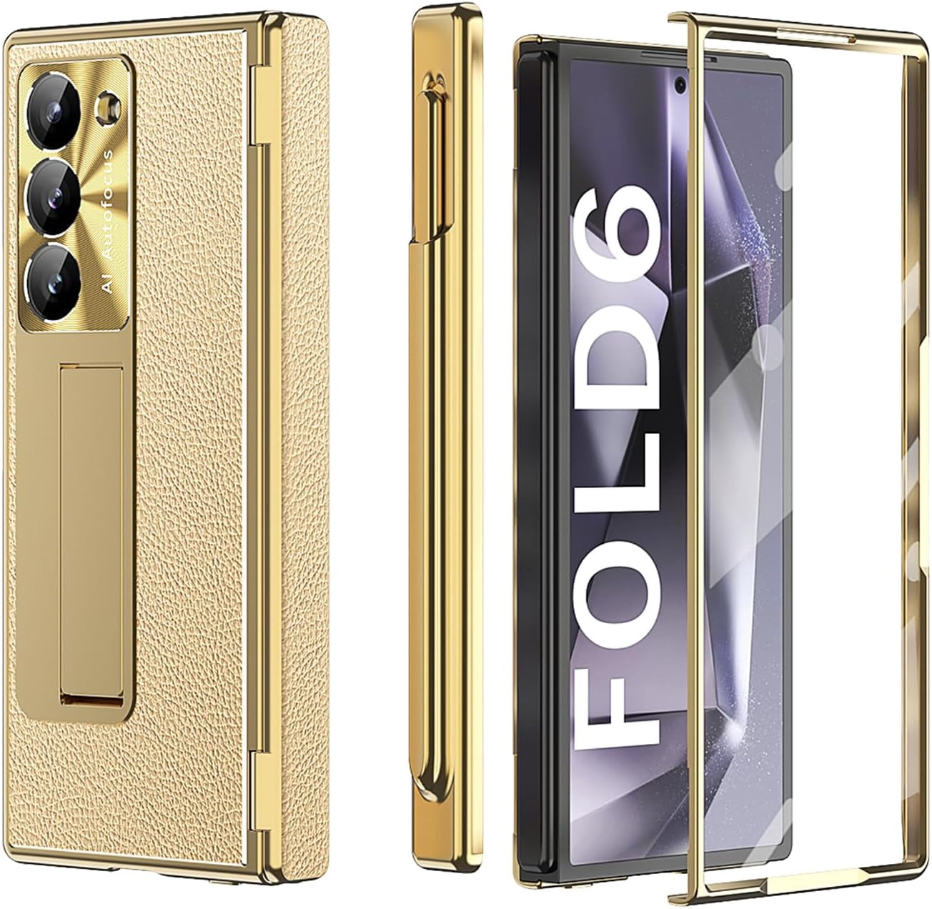 Galaxy Z Fold 6 Case, 4-in-1 Leather Magnetic Hinge Protection Case ...