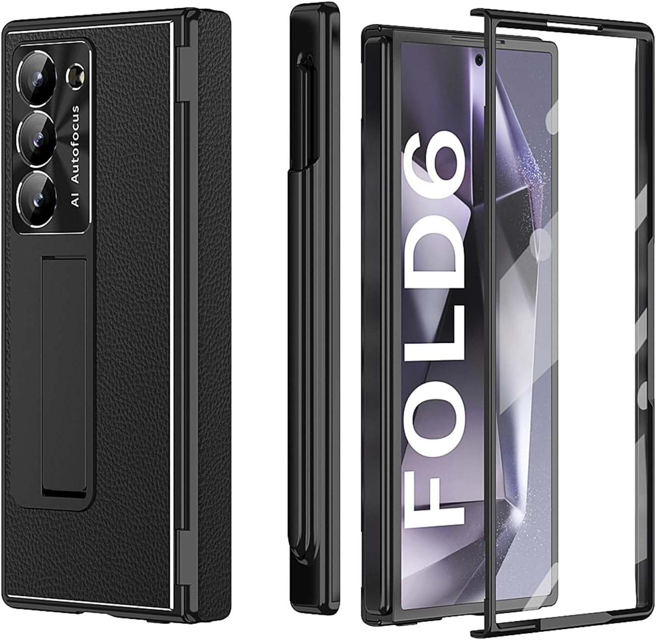 Galaxy Z Fold 6 Case, 4-in-1 Leather Magnetic Hinge Protection Case ...