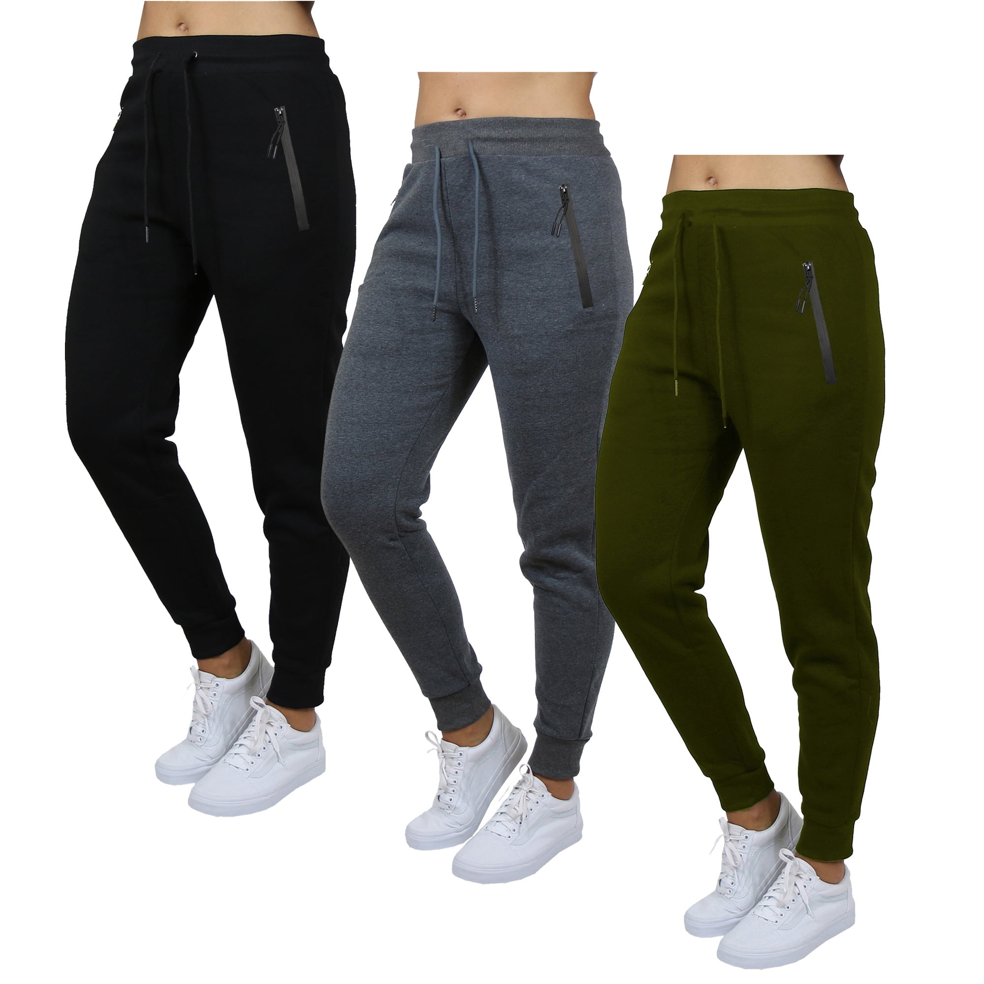 Galaxy by Harvic 3-Pack Women's Loose Fit Fleece Jogger Sweatpants (S ...