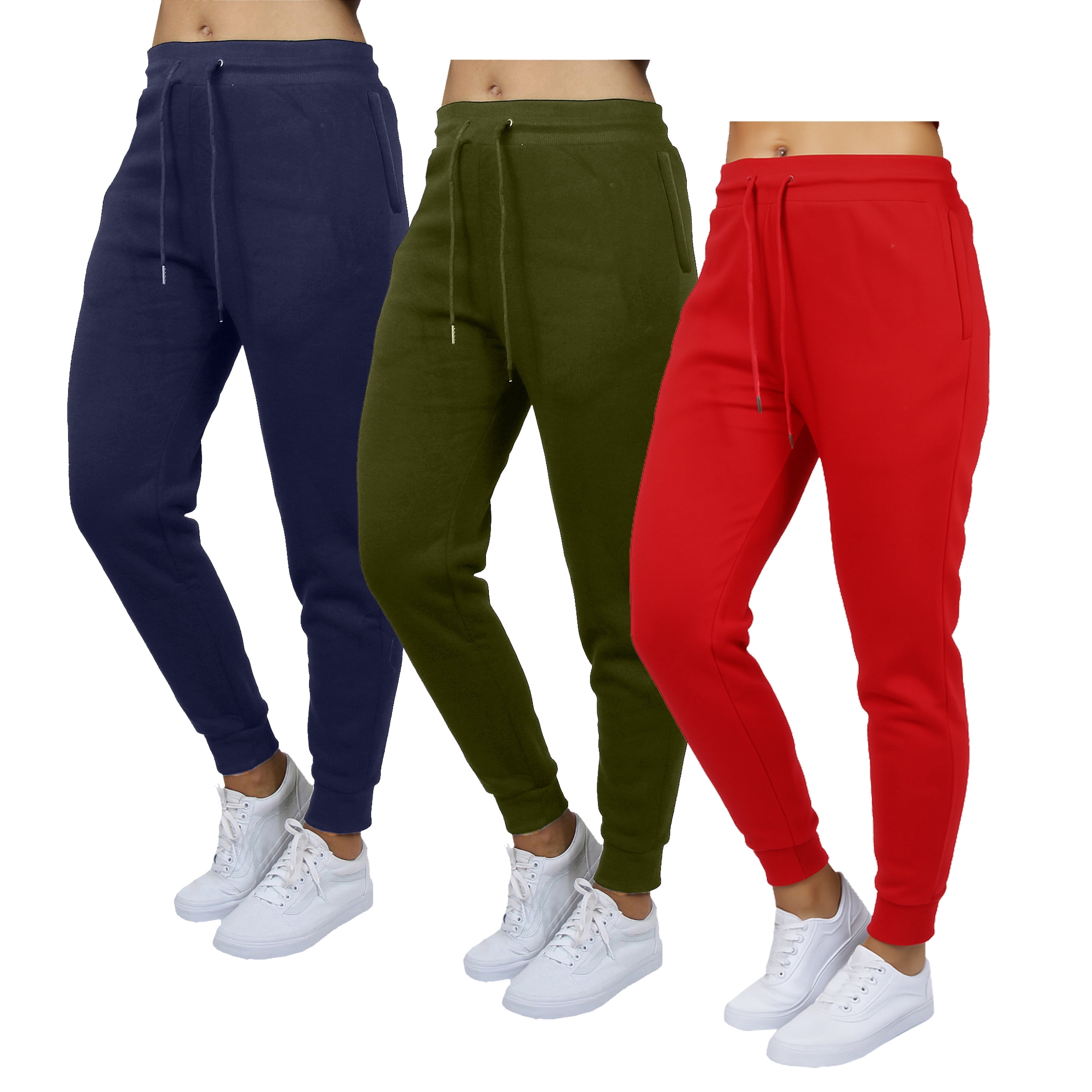 Galaxy by Harvic 3-Pack Women's Loose Fit Fleece Jogger Sweatpants (S ...