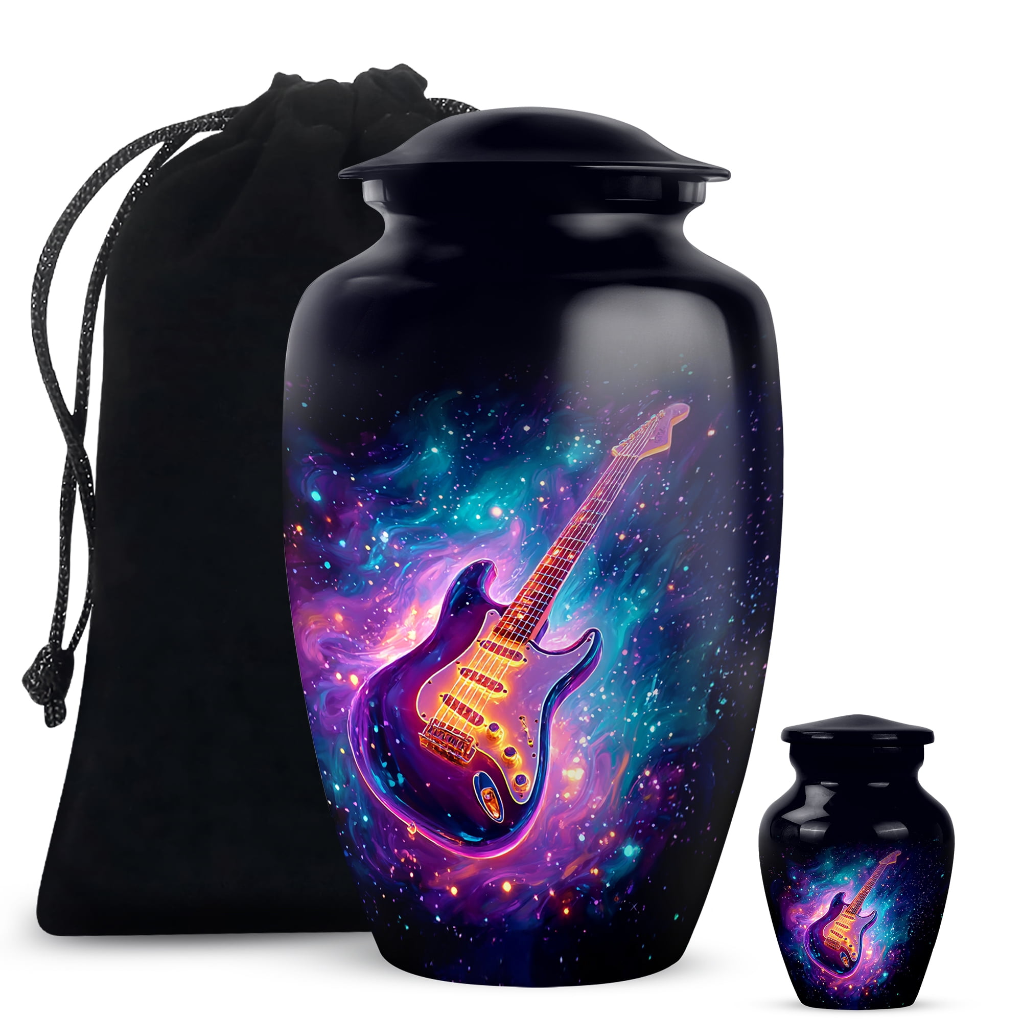 Galaxy guitar urn, large and mini keepsake urn for ashes, cosmic ...