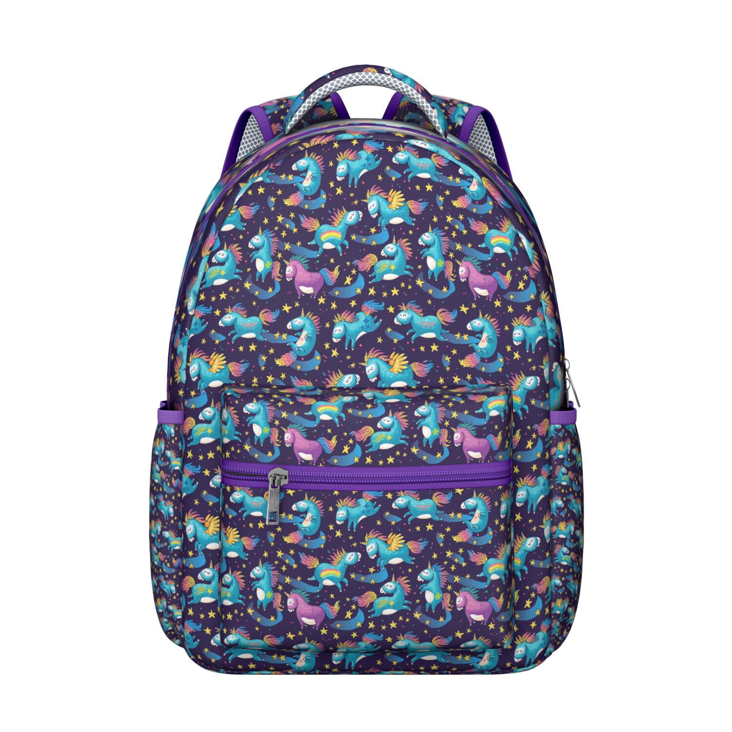 Galaxy stars and rainbow unicorn school backpack, dreamy clouds, moon ...