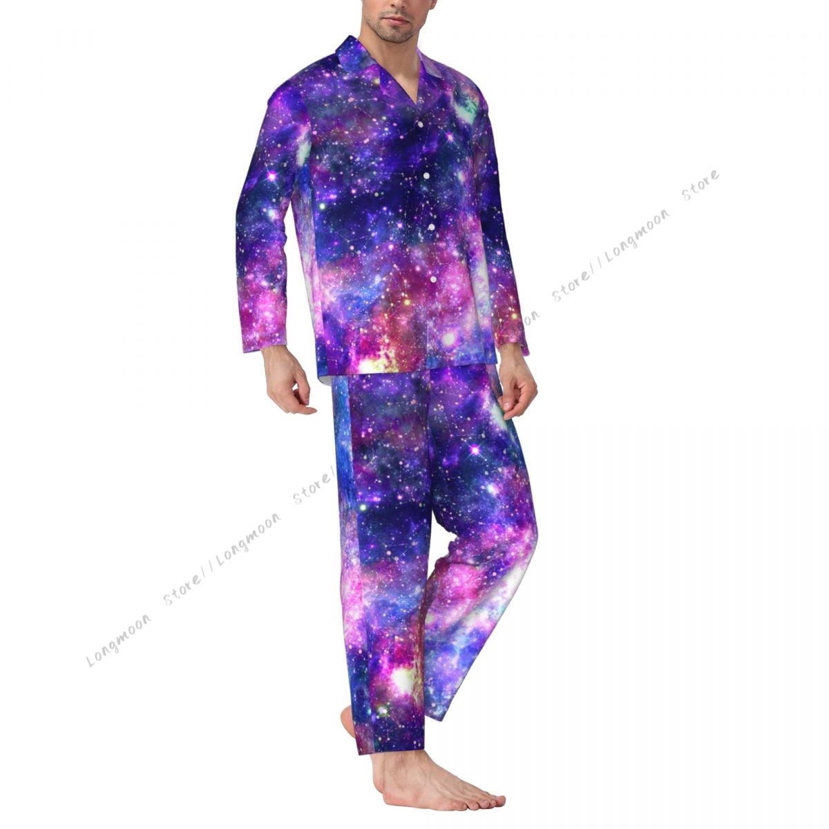 Galaxy tellation Men Pajamas Long Sleeve Male Sleepwear Suit Set ...