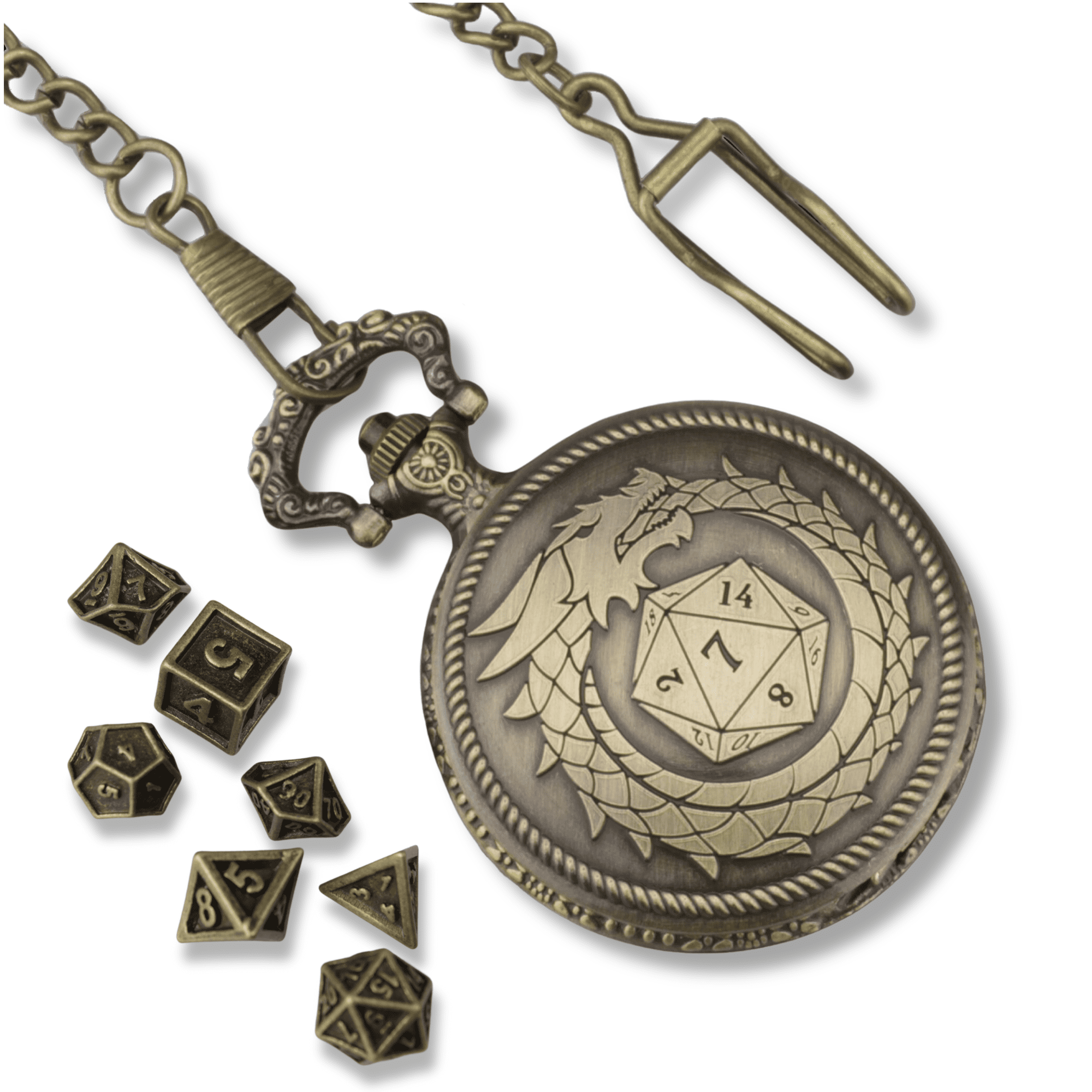 Galdor's Guild Travel DND Pocket Watch & Mini Metal Polyhedral Dice Set ...