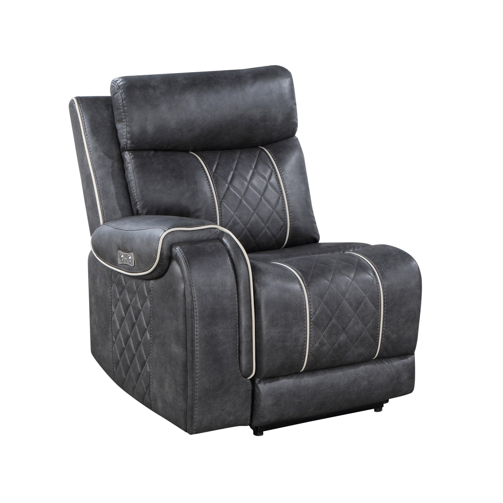 Gale 33 Inch Left Side Power Reclining Chair, Stitched, Gray Faux ...