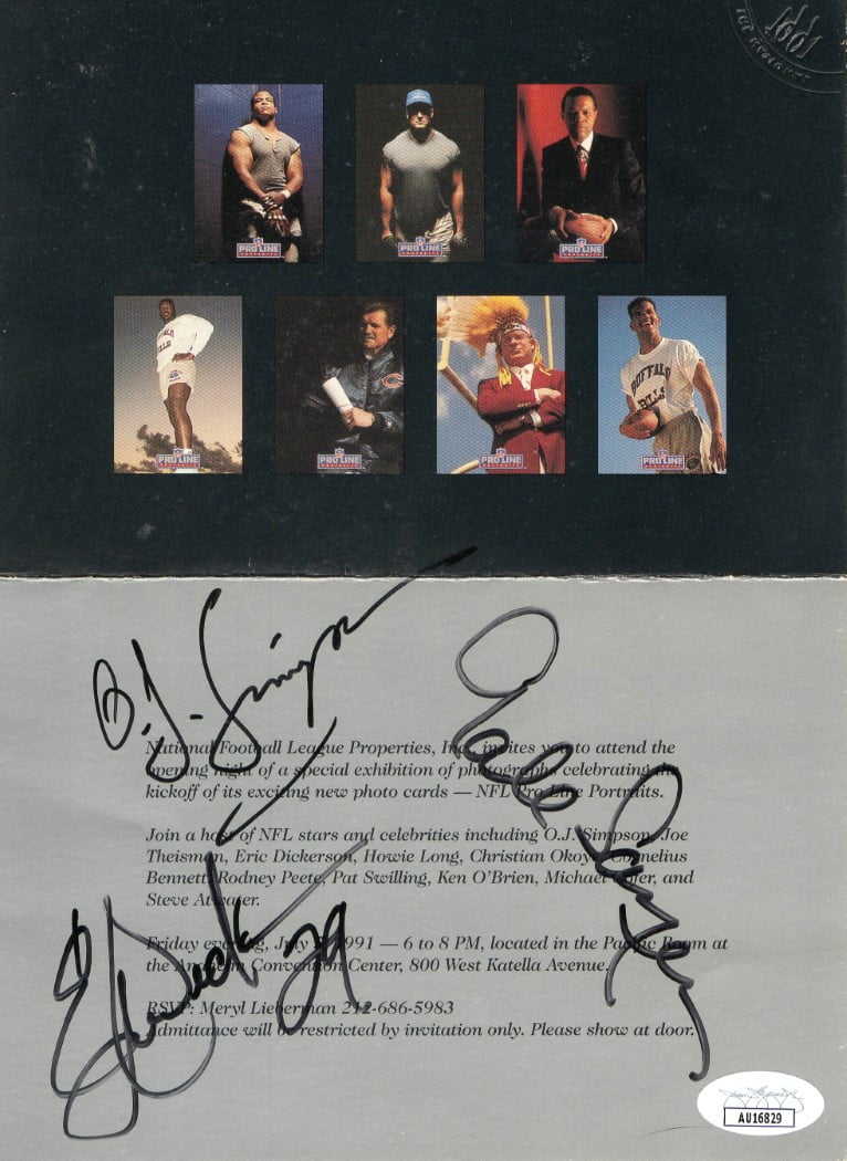 Gale Sayers Eric Dickerson OJ Simpson Signed Autographed Invitation JSA ...