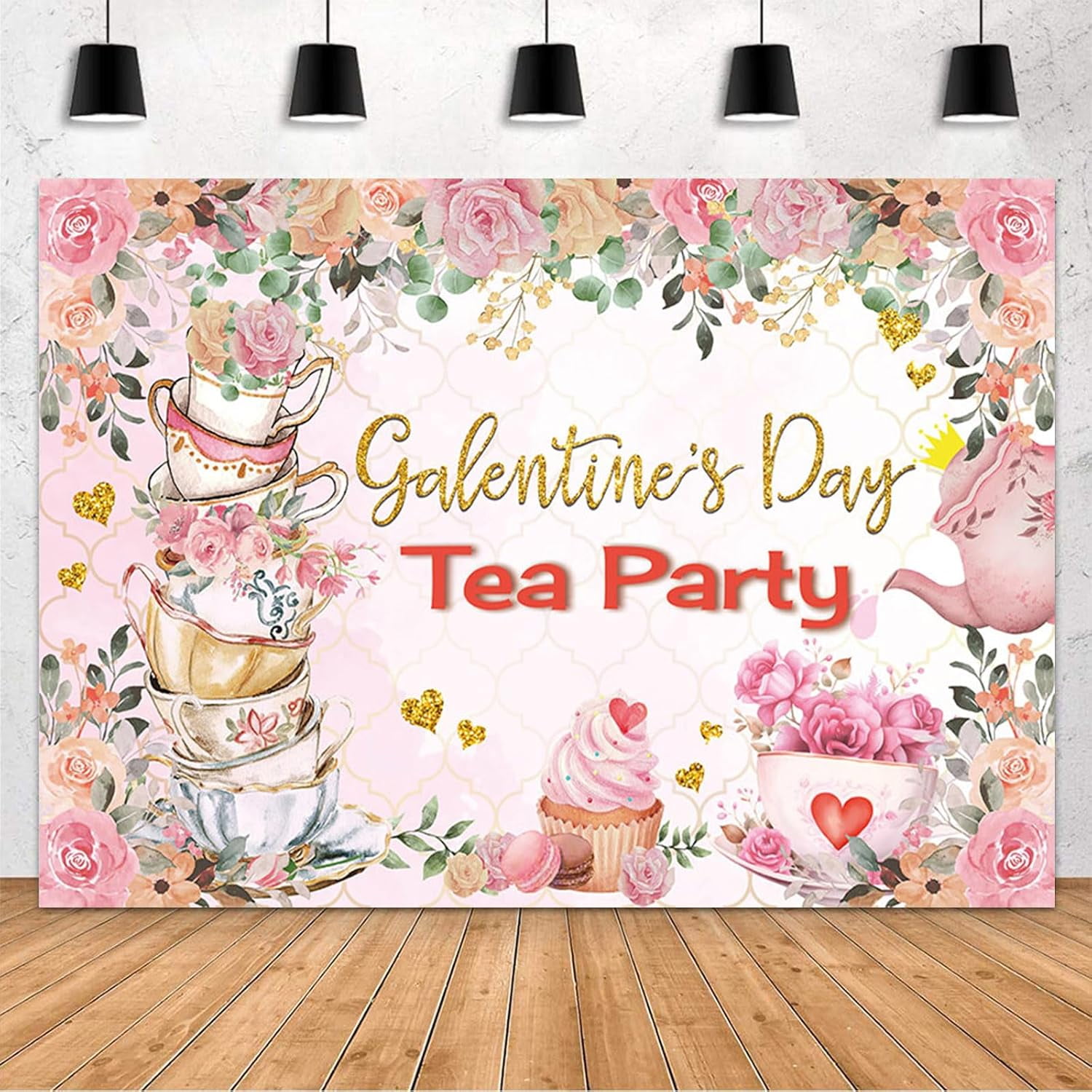 Galentine's Day Tea Party Backdrop Pink Floral Galentine's Day ...
