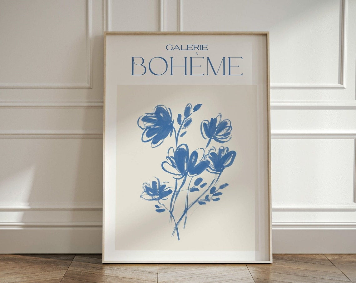 Galerie Boheme - Blue And Neutral Flower Print - French Botanical ...