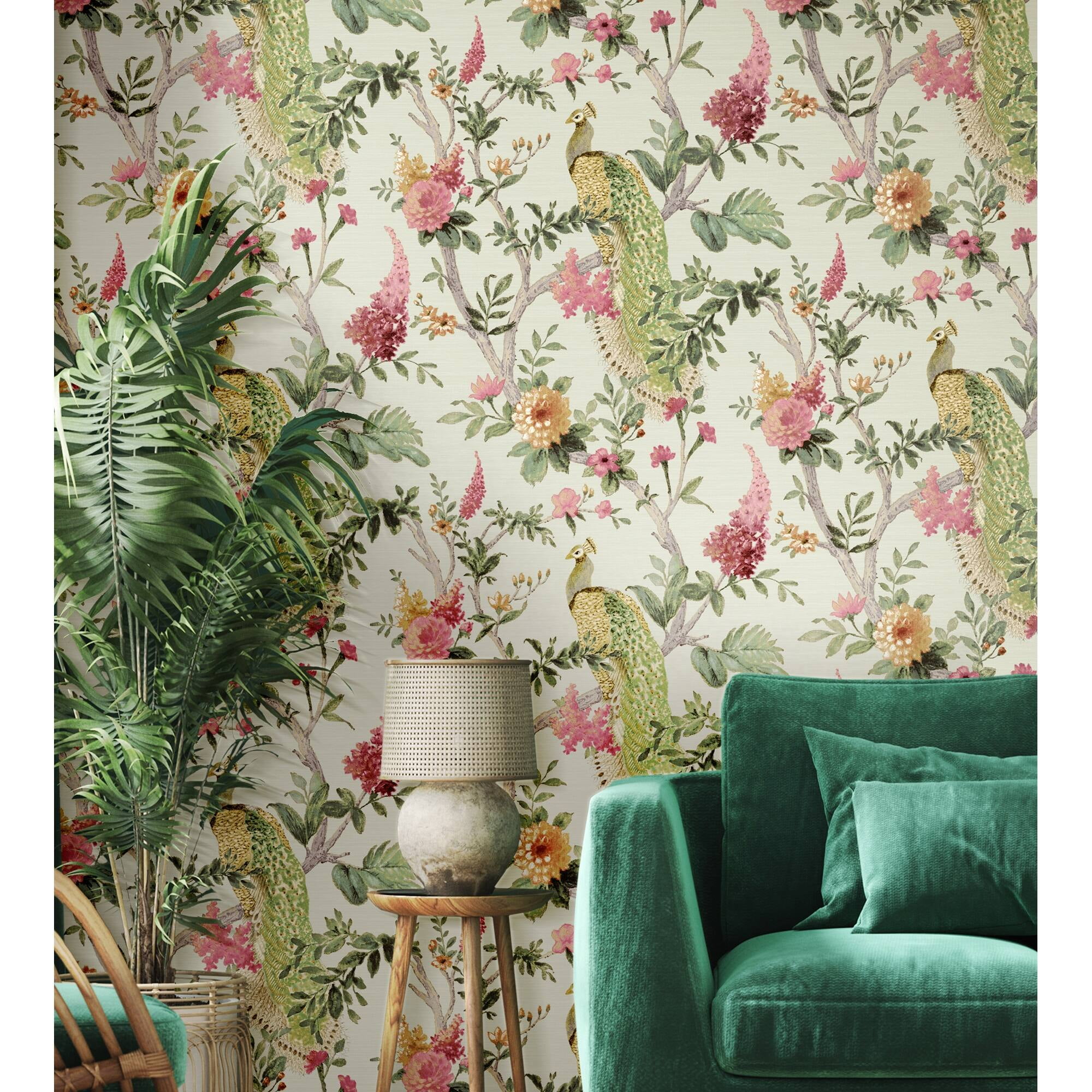 Galerie Wallcoverings Cottage Chic Floral Peacock Vinyl on Non-woven ...