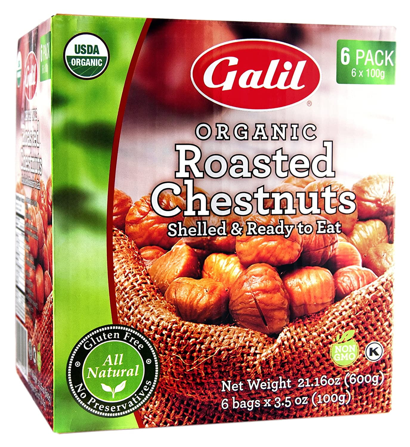 Galil Organic Roasted Chestnuts, 3.5 Oz Bags, Pack of 6, Shelled ...