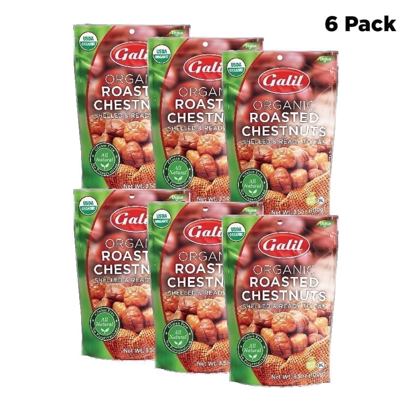 Galil Chestnuts | Organic Roasted | Shelled | Pack of 6|3.5 oz ...