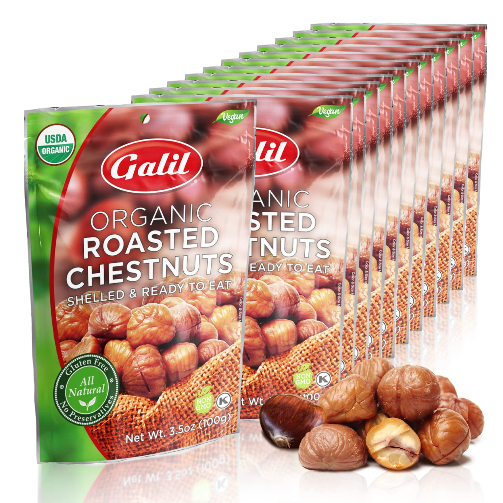 Galil Organic Roasted Chestnuts Pack HYZ01 of 12 Shelled & Ready to Eat ...
