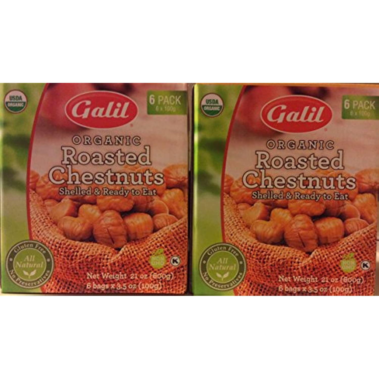 Galil Organic Whole Roasted Chestnuts, Shelled and Ready to Eat, 6 Pack ...
