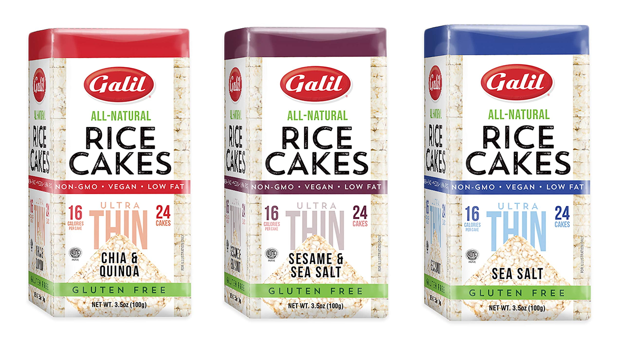 Galil Ultra-Thin Rice Cake MZF22 Variety Pack of 3 - Sea Salt, Chia ...