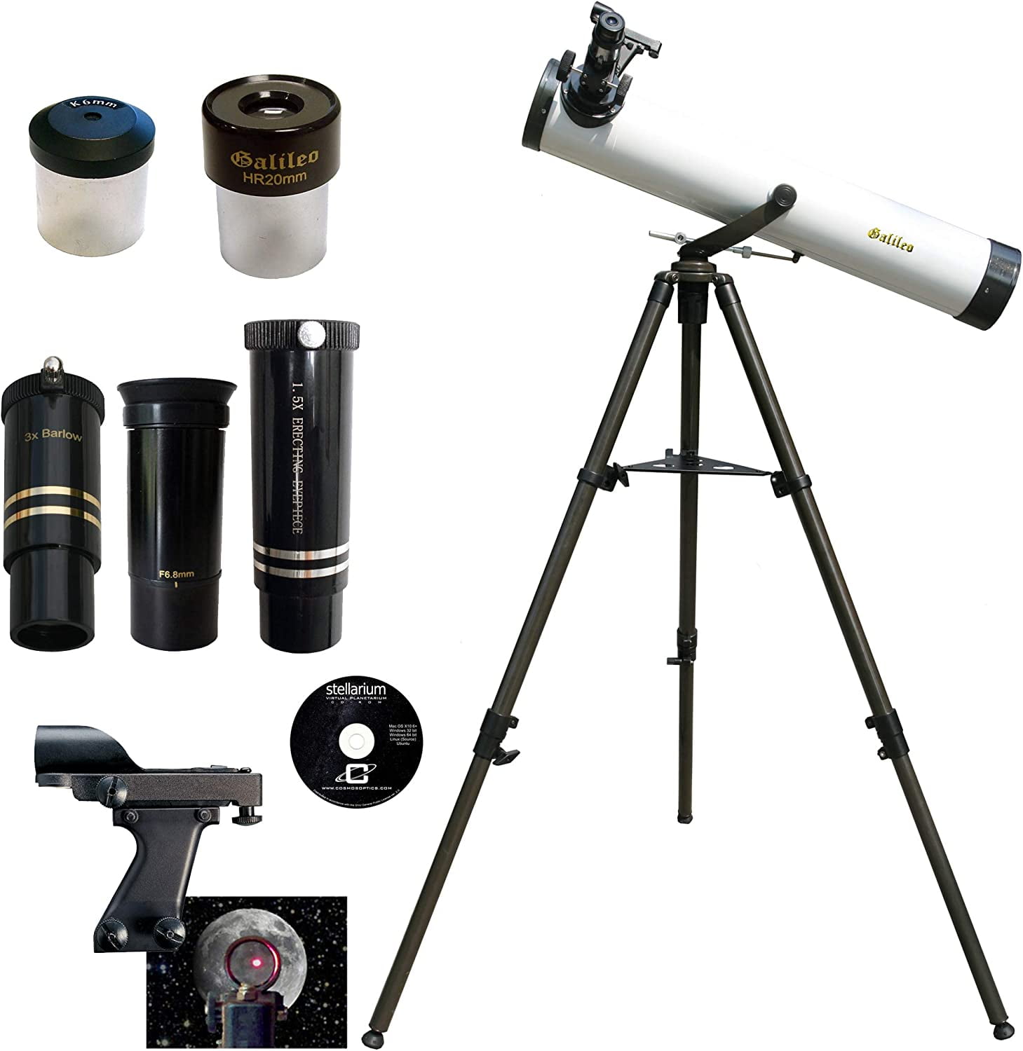 Galileo 800mm x 80mm Astronomical Telescope Kit with Zoom Lens ...