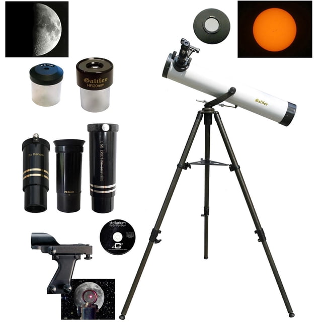 Galileo 800mm x 80mm Reflector Telescope w/ Solar Filter, White ...