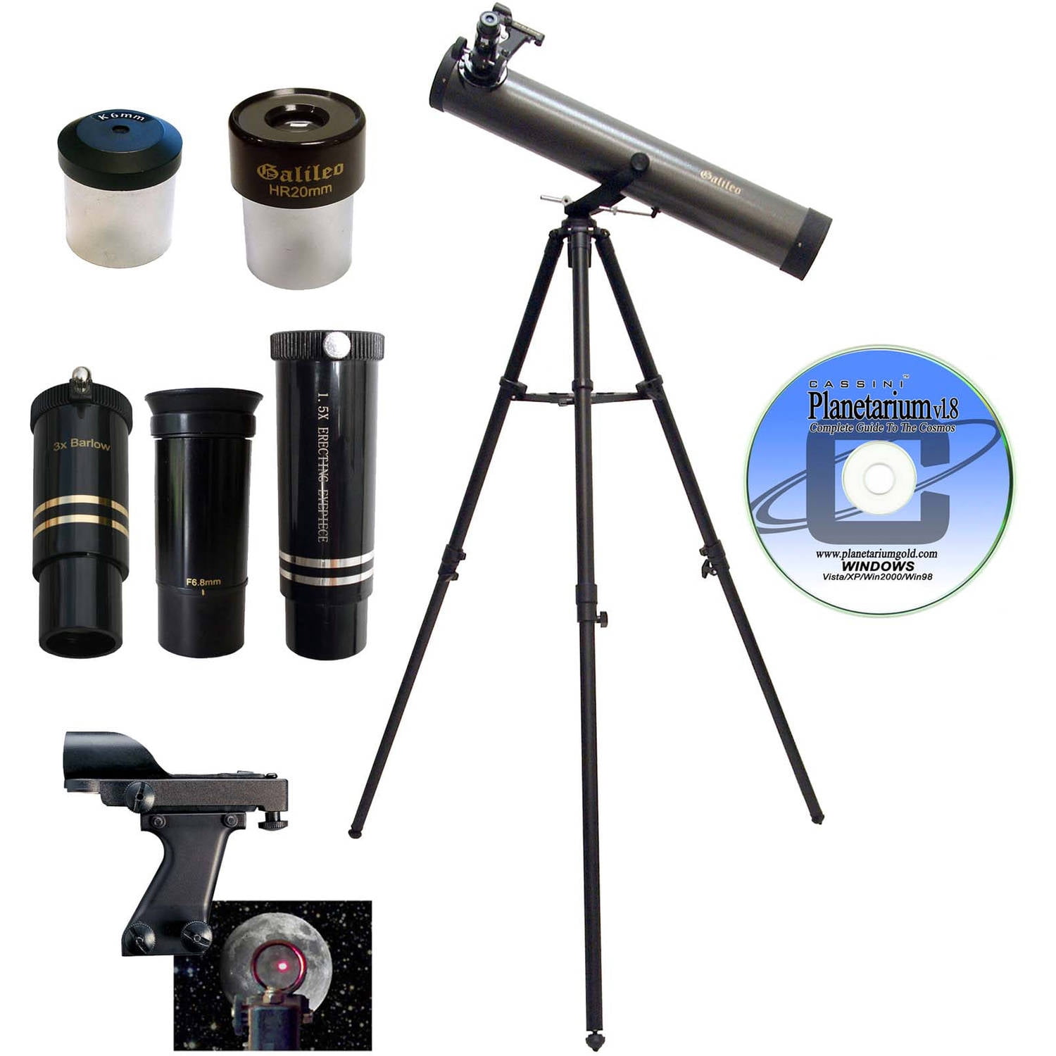 Galileo 800x80mm Zoom Reflector Telescope Kit,Hammer Tone - Walmart.com